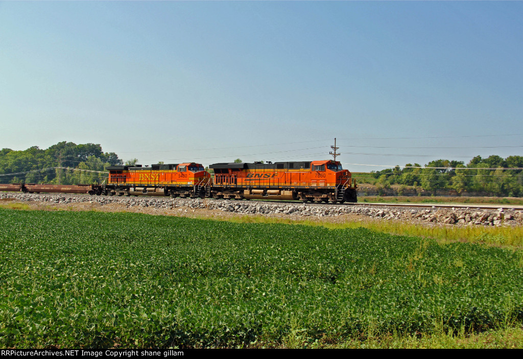 BNSF 7860 Rips on a Nb empty intermodal train.